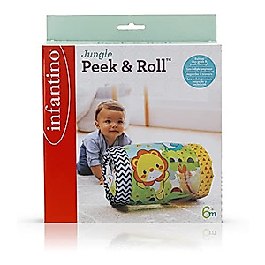 Infantino Jungle Peek & Roll - Encourages Crawling, Inflatable Activity Toy with Bouncing Balls Inside, Fun & Friendly Animal Characters, Helps Gross Motor Skill Development, for Babies 6M+