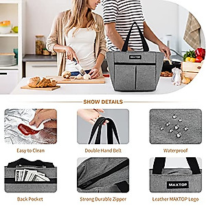 MAXTOP Lunch Bags for Women,Insulated Thermal Lunch Tote Bag,Lunch Box with Front Pocket for Office Work Picnic Shopping (Black, Small)