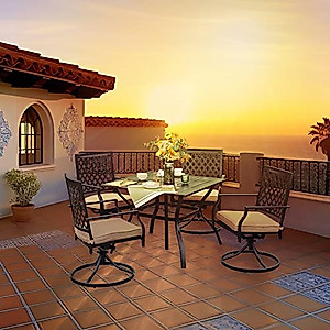 VICLLAX Steel Slat Square 1.57" Garden, Backyard and Porch Umbrella Hole 37 Inch Patio Dining Outdoor Metal Table, Black