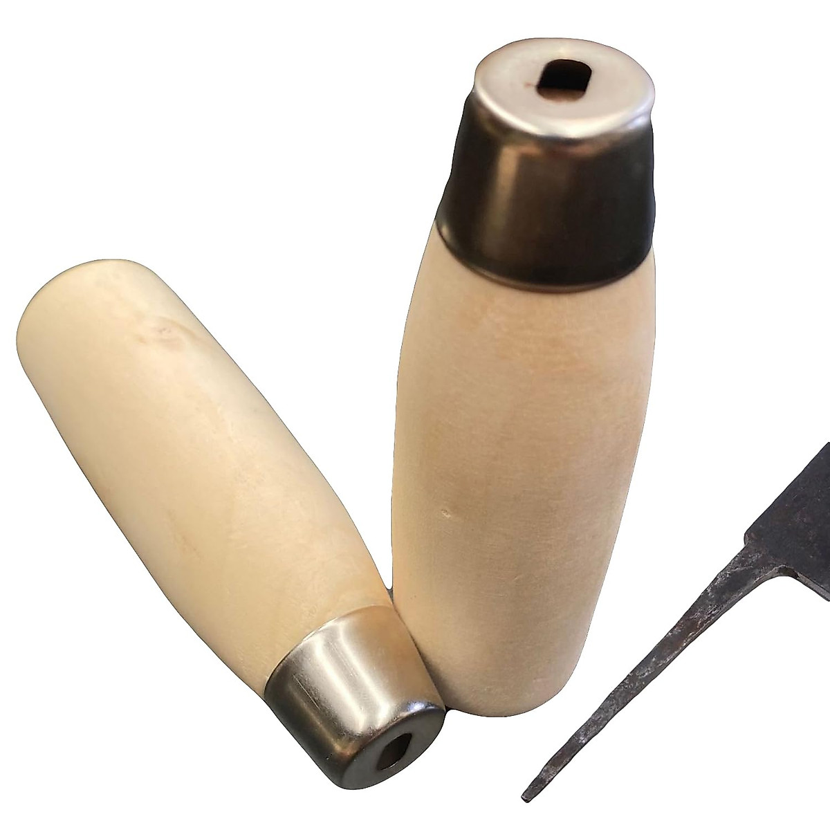 TorSor 2 Pack Kitchen Knife Handle Replacement Wooden Round Grip for Chinese Chef's Knives Vegetable Meat Cleaver Bone Chopper Japanese Cutter Repair Scales DIY Parts