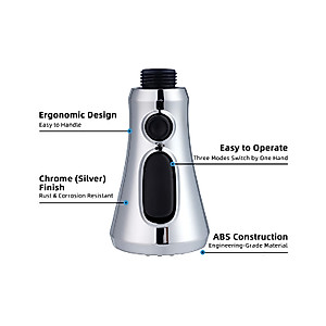 Hibbent Pull Down Spray Head for Kitchen Faucet, 3-Function Kitchen Sink Spray Nozzle with 10 Adapters, Faucet Head Replacement Compatible with Moen, American Standard, Delta, Kohler Faucets, Chrome