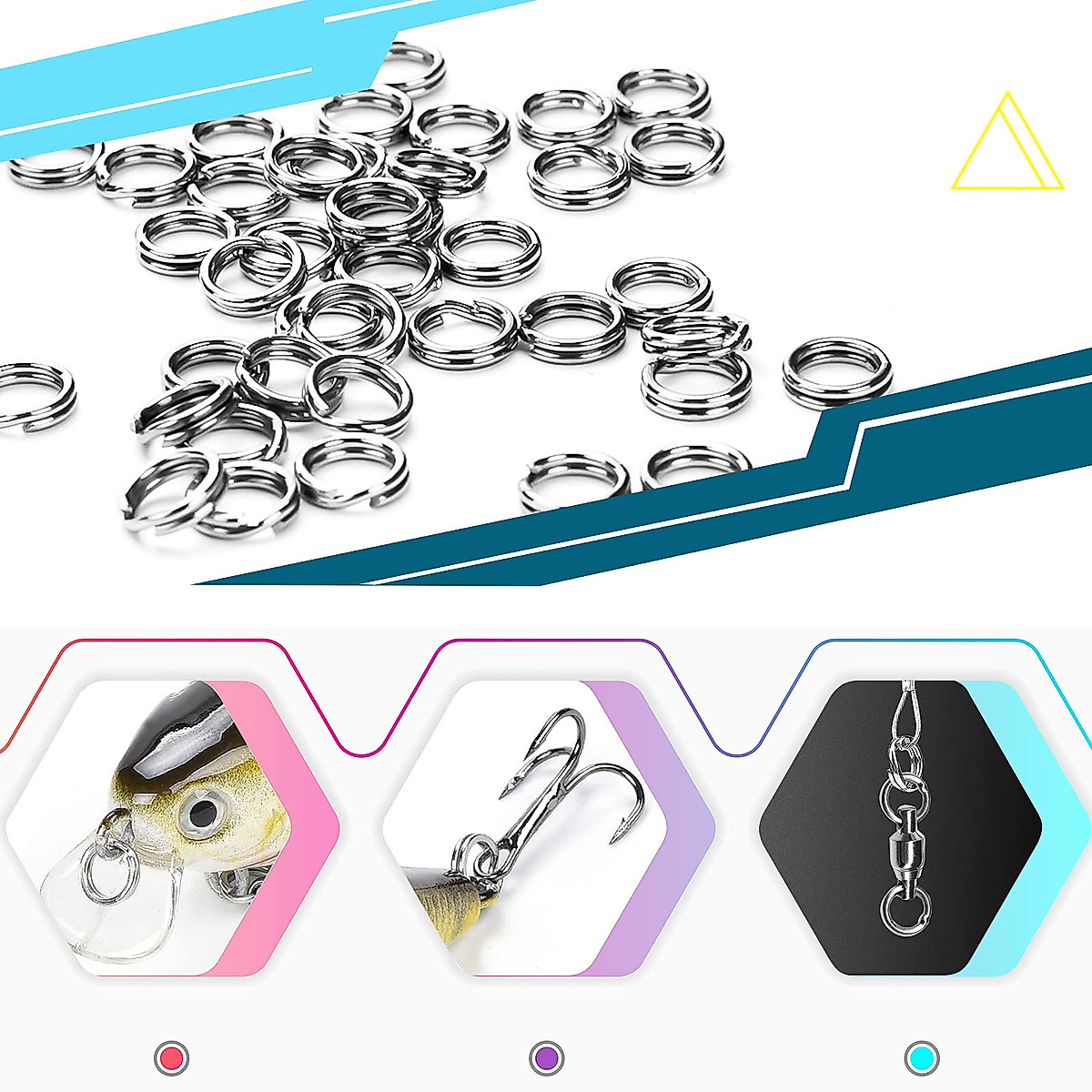 Atibin Swivel Steel Split Ring Fishing Stainless Connector Fishing Rings Snap High Strength Split Ring Saltwater 100pcs 50lbs