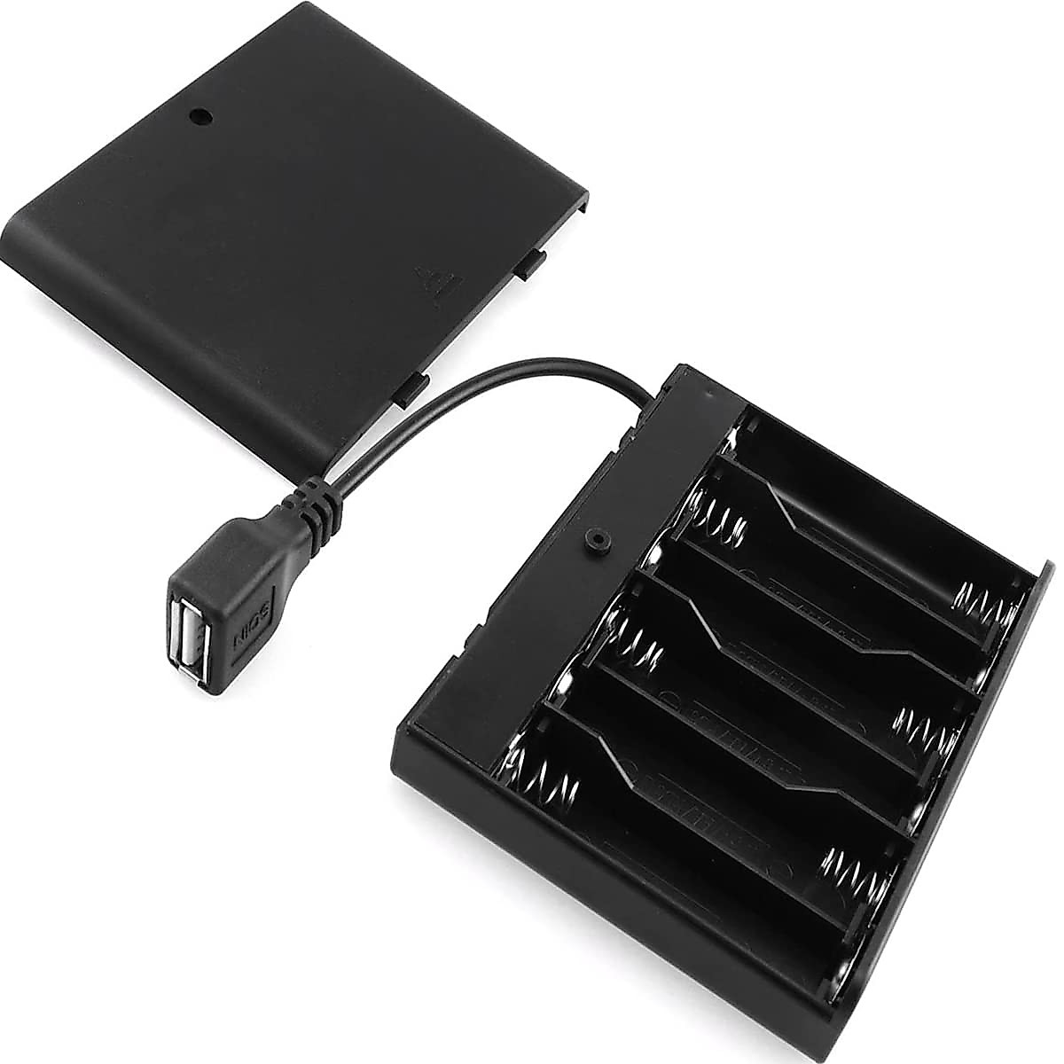AIMPGSTL 6AA Battery Holder USB Female Socket 6 Slots AA Battery Case Box USB Port Power Supply Battery Box with ON-Off Switch and Cover 6 x 1.5V, with USB Cable