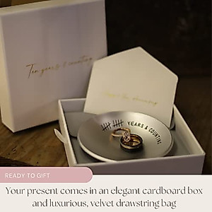 PureRejuva 10th Anniversary Tin Gifts – 4 In, Engraved, Aluminum Wedding Ring Holder Dish & Gift Box – 10 Year Anniversary for Him & 10 Year Anniversary for Her Smooth Style