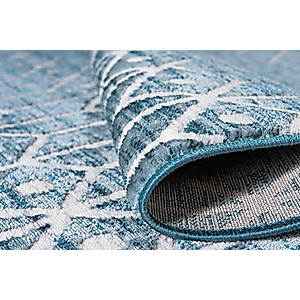Rugs.com Lattice Trellis Collection Rug – 7' x 10' Blue Low-Pile Rug Perfect for Living Rooms, Large Dining Rooms, Open Floorplans