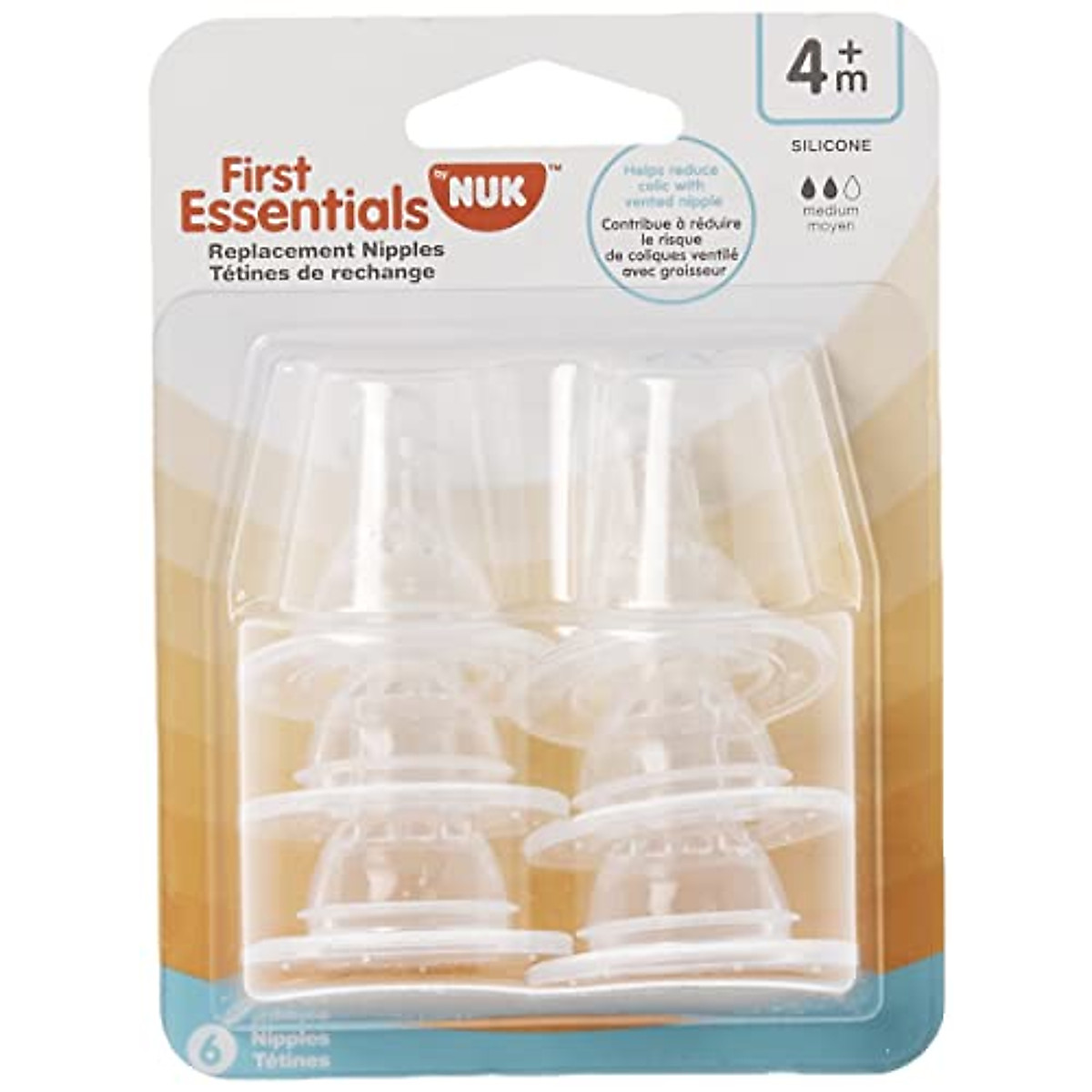 NUK Gerber First Essentials Silicone Nipples, Medium Flow, 4+ Months, 6 ct