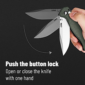 CJRB CUTLERY Folding Pocket Knife Chord(J1927) Flipper Button Lock EDC Gentleman Knife with AR-RPM9 Steel Blade and Green Micarta Handle Foldable Outdoor Carry for Men Women Gift