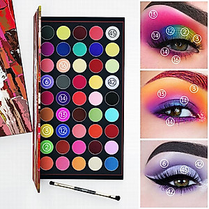 EYESEEK Colorful Eyeshadow Makeup Palette Sets + Brush, Bright 45 Shades Blendable , Matte High Pigmented Pallets, ing Waterproof Shadow Plattet Gift Sets for Halloween Makeup - All Matte Rainbow Color