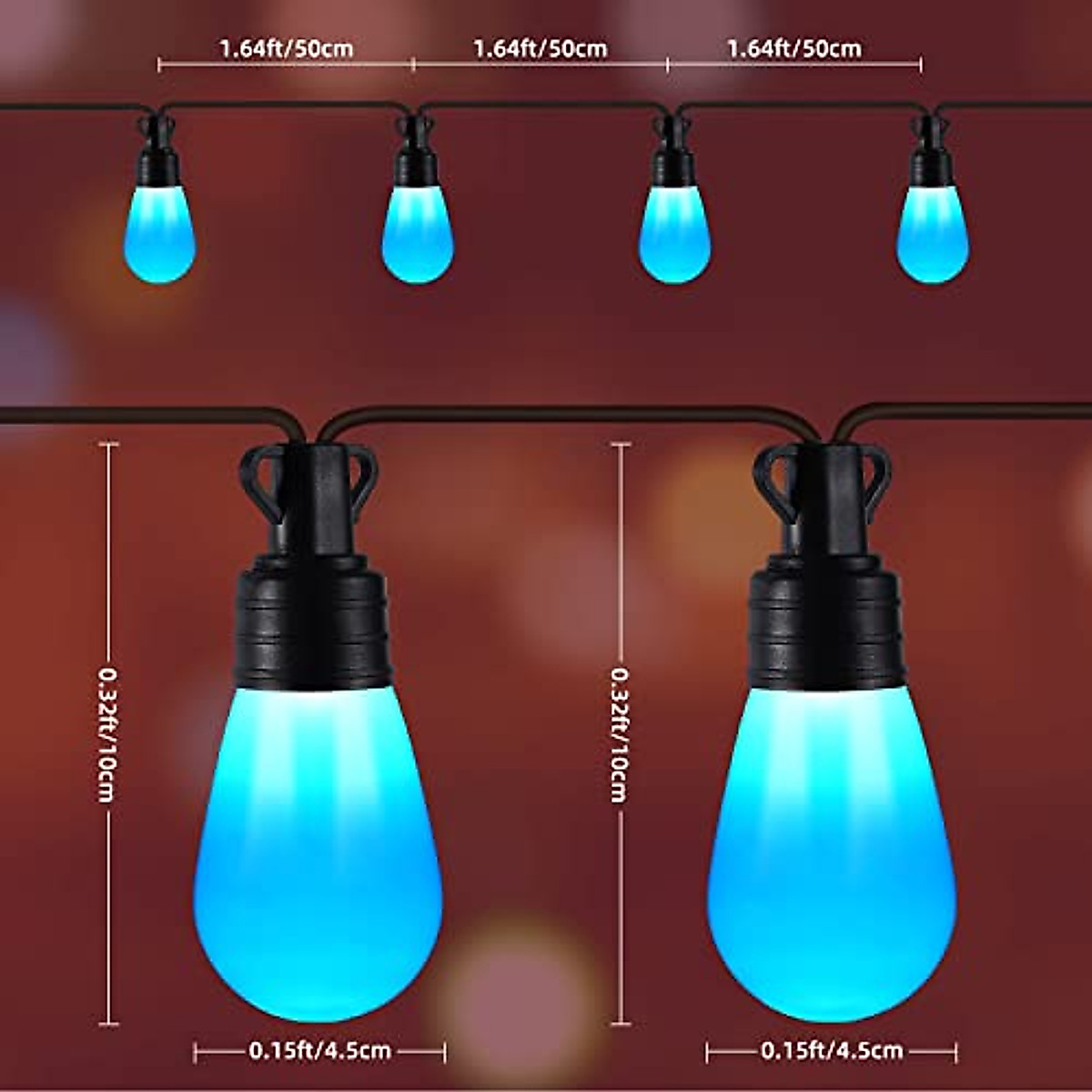 Smart Outdoor String Lights with 30 Dimmable RGB LED Bulbs, 74ft Color Changing Light Waterproof S14 Shatterproof Patio Lights with App Control & Remote for Porch Backyard Cafe Gazebo Lighting Decor