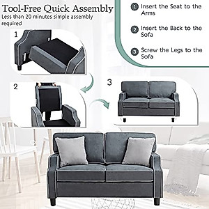 Meilocar 56" Loveseat Couch, Modern Upholstered Love Seats with Armrest and Two Pillows, Small Double Sofa for Bedroom, Apartment, Office and Small Spaces (Blue Gray)