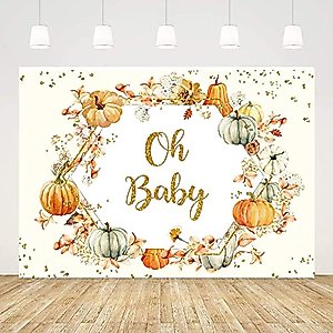 ABLIN 7x5ft Oh Baby Backdrop Boy Girl Baby Shower Party Decorations Autumn Pumpkin Flowers Golden Dots Photography Background Newborn Kids Birthday Party Photo Props, multicolor