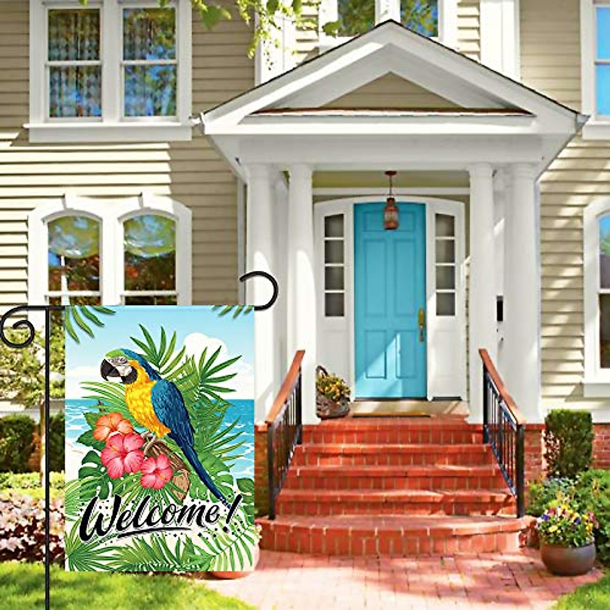 Parrot Garden Flag Parrot Yard Sign Beach Party Decorations Garden Decor Lawn Outdoor Decorations Yard Flags Welcome Tropical Rest Outdoor Ornament Double Side Welcome Summer House Flag Summer Garden Banner