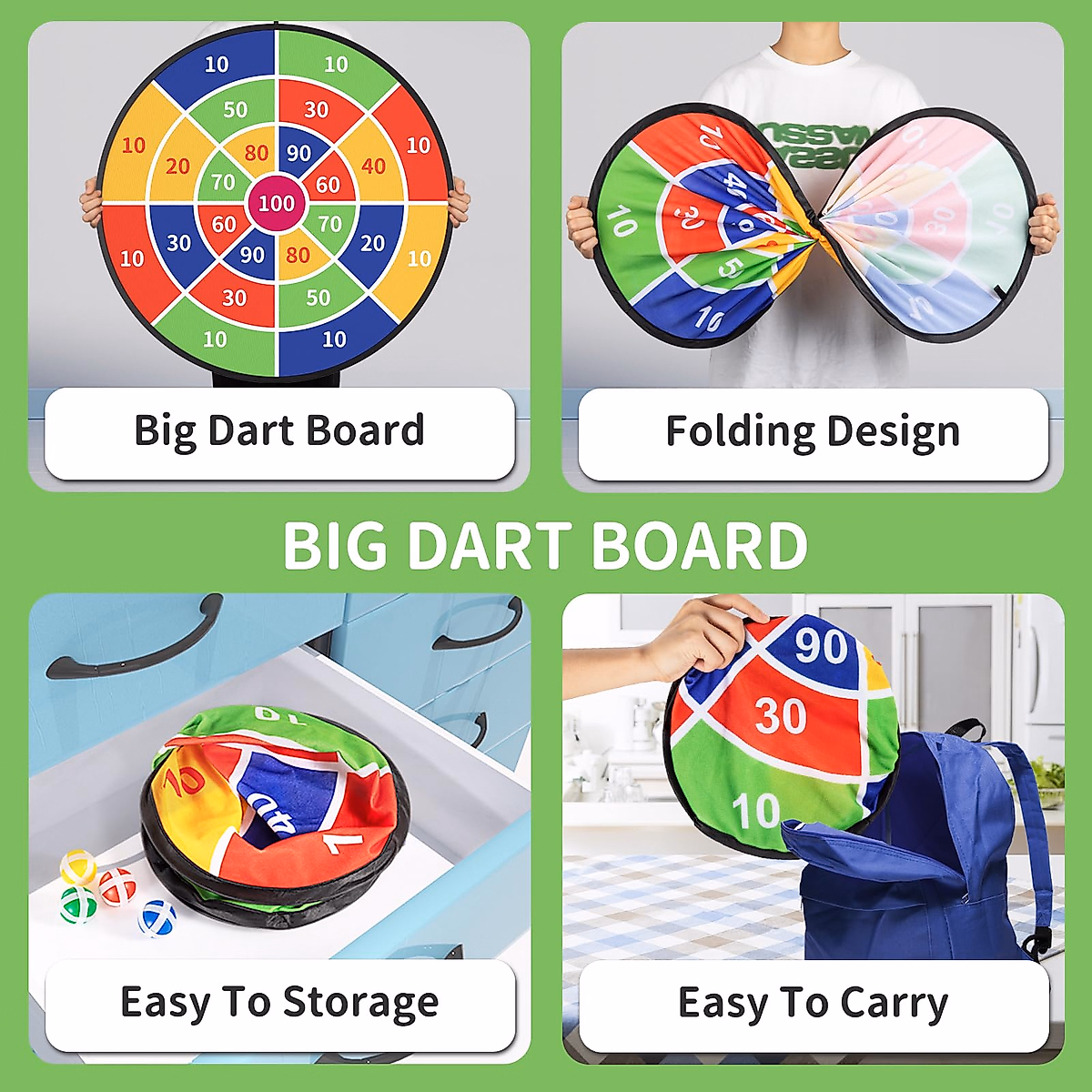 TEMI 29" Large Dart Board for Kids, Boys Toys Dartboards with 20 Velcro Sticky Balls, Indoor & Outdoor Sport Fun Party Play Game Toys, Birthday Gifts for Boys Girls 3 4 5 6 7 8 9 10 11 12 Years Old