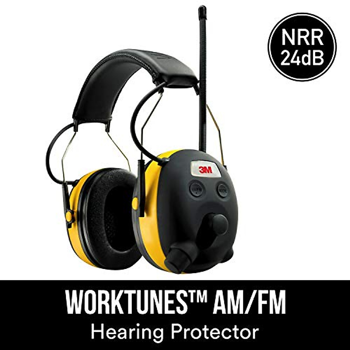 3M WorkTunes Hearing Protector with AM/FM Radio, NRR 24 dB,Black/Yellow