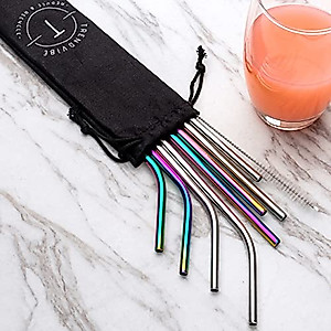 8-Pack Reusable Stainless Steel Metal Straws with Case - Extra Long Metal Straws Drinking for 20 oz 35 oz Tumblers with 2 Cleaning Brushes - Size 8.5" 6mm (Multi colors)