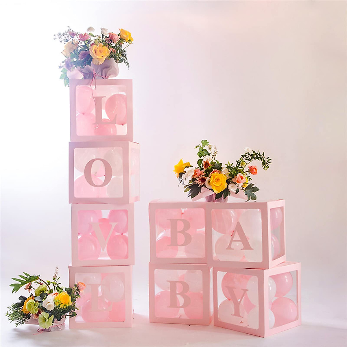 Agyvvt Wedding Party Birthday Balloon Box Decorations (4 Pink Boxes) | 4Letters (L O V E)