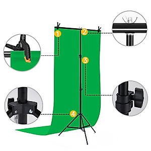 T Shape Backdrop Stand Kit 3.3 * 6.6FT, Adjustable Background Support Stand Kit with 2 Spring Clamps for Parties, Wedding, Photography, Decoration, BEIYANG