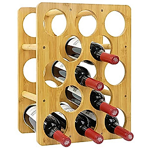 Diosbles Bamboo Countertop Wine Rack, Luxurious Wine Holder, Wine Bottles Organizer Stand, Water Bottle Organizer, Holds 13 Bottles