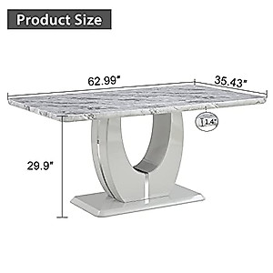 LKTART 63‘’ Imitation Marble Texture Dining Ttable, Modern Simple Rectangular Office Table for 4-8 People for Dining Room, Living Room, Kitchen, Computer Table, Game Table.(Grey)