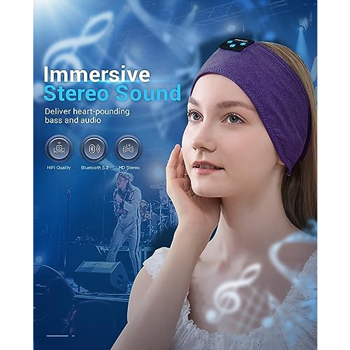 Voerou Sleep Headphones Bluetooth Headband - Adjustable Wireless Sports Sleeping Headphones with Upgraded Battery, Tech Gifts for Men Women Side Sleepers Office Nap, Travel, Yoga, Workout, Meditation