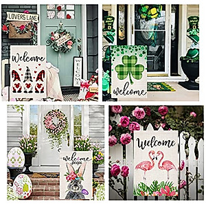 Doncida 12pcs Seasonal Garden Flags Set Double Sided Burlap 12x18 Inch Welcome Spring Summer Freedom Holidays Garden Flag, Small Yard Flag for Outdoor Decorations