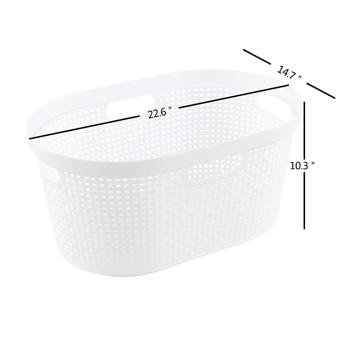 Haodehen Set of 4 Laundry Baskets, 40 L Plastic Storage Hamper with Cut-Out Handles, White