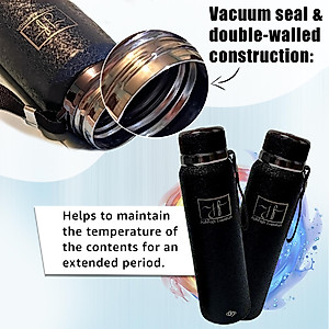 Stainless Steel Thermos with Built-in Tea Spacer - Water Bottle with Double Wall & Vacuum Insulation - Leakproof Metal Bottle for Water, Coffee, Tea (1L) (Black)