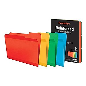 Pendaflex Reinforced File Folders, Extra Durable, Poly Reinforced Edges, Assorted Colors, Letter Size, 1/3 Cut Tabs, 24 Per Pack (86213)