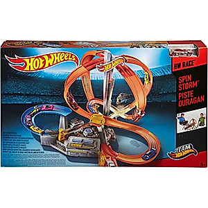 Hot Wheels Toy Car Track Set Spin Storm, 3 Intersections for Crashing & Motorized Booster, 1:64 Scale Car