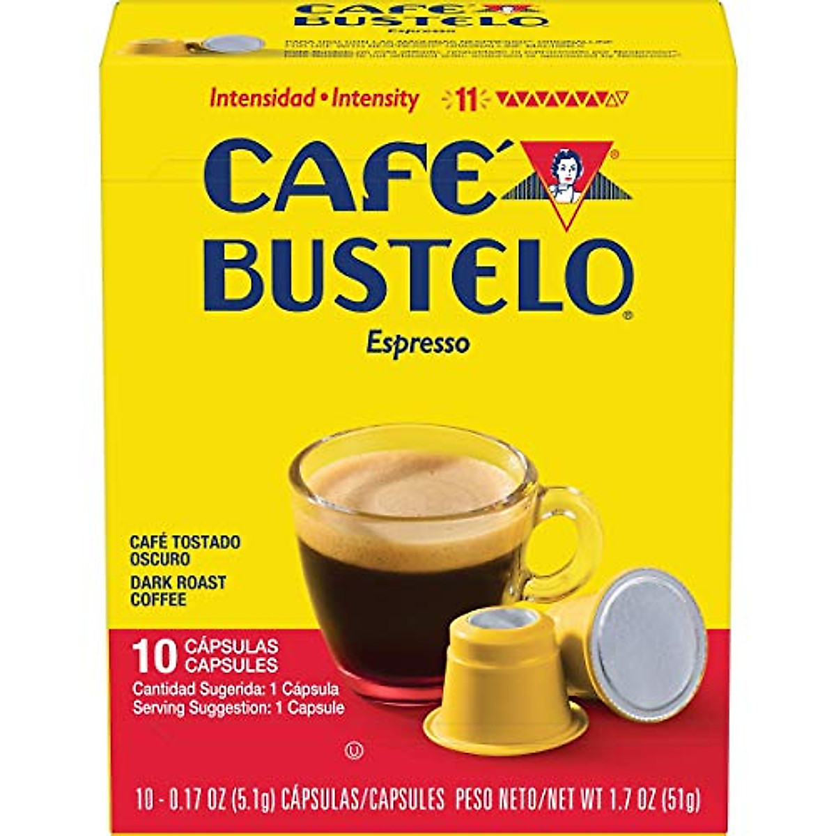 Café Bustelo Espresso Dark Roast Coffee, 10 Count Capsules for Espresso Machines, 11 Intensity (Packaging May Vary)