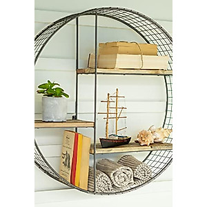 KALALOU CQ7541 Round Wire Mesh and Recycled Wood Shelving Unit, See Image