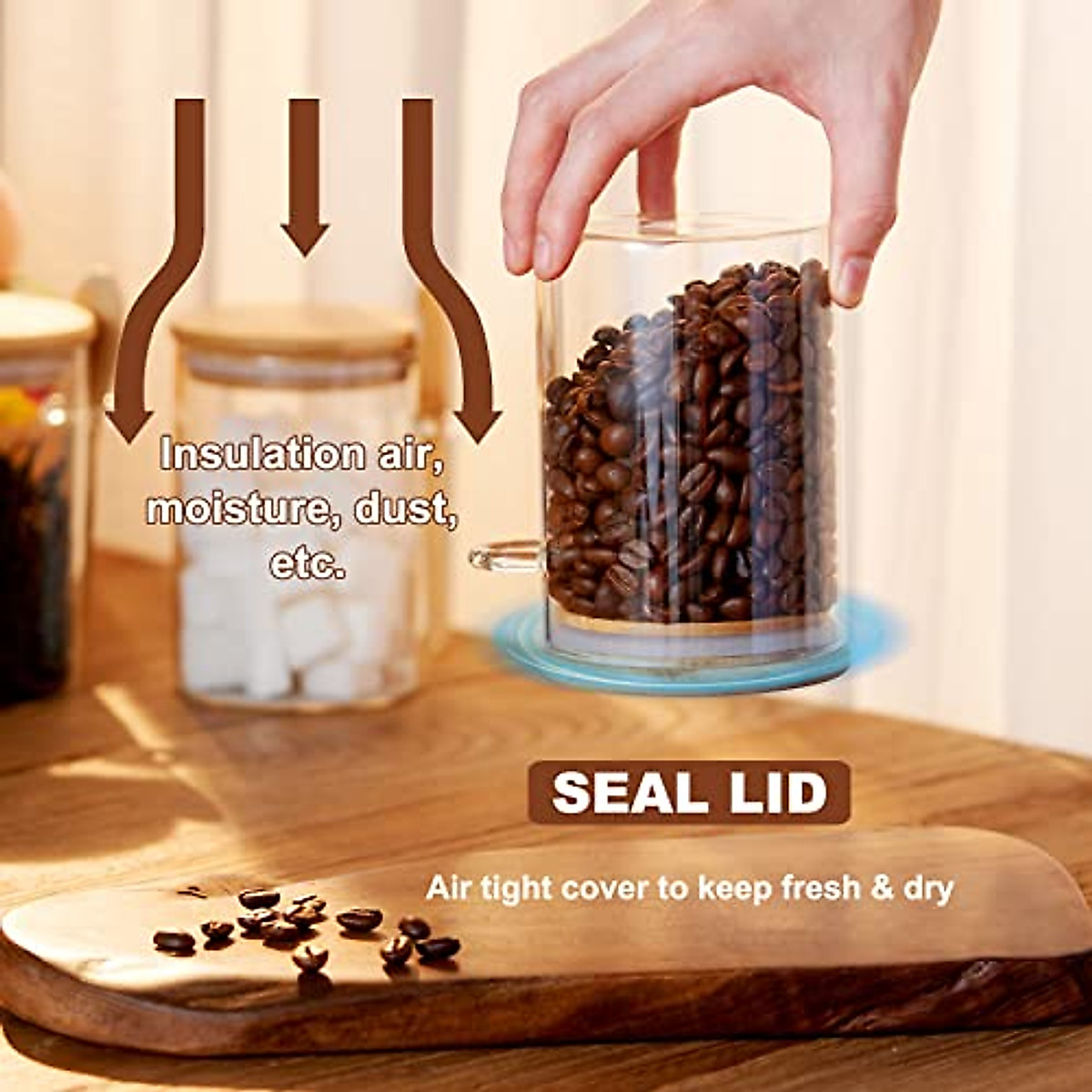 FyndraX Coffee Salts Sugar Container Jars, 15 Oz Glass Canister with Lids, Spoon and Labels for Tea, Nuts, Bath Salt, Spice, Overnight Oats and More Storage Canning, Pack of 3