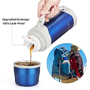 HoneyBee Hot Drinks Keeps Liquid Hot or Cold for Up to 24 Hours Thermos 41 Ounce Coffee Thermos 18/8 Stainless Steel Bpa-Free Insulated Flask，Flask for Hot Water (Blue)