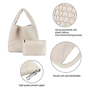 LMKIDS Women Vegan Leather Hand-Woven Tote Handbag Fashion Shoulder Top-handle Bag All-Match Underarm Bag with Purse (Beige)
