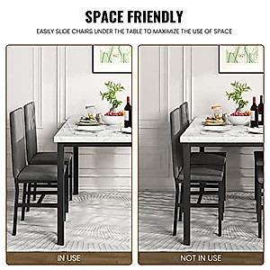 tantohom Dining Table Set for 4, Modern Kitchen Table and Chairs for 4, Home Furniture Dining Room Table Set with Faux Marble Countertop and PU Leather Chairs for Small Space, Apartment, Dinette, Gray