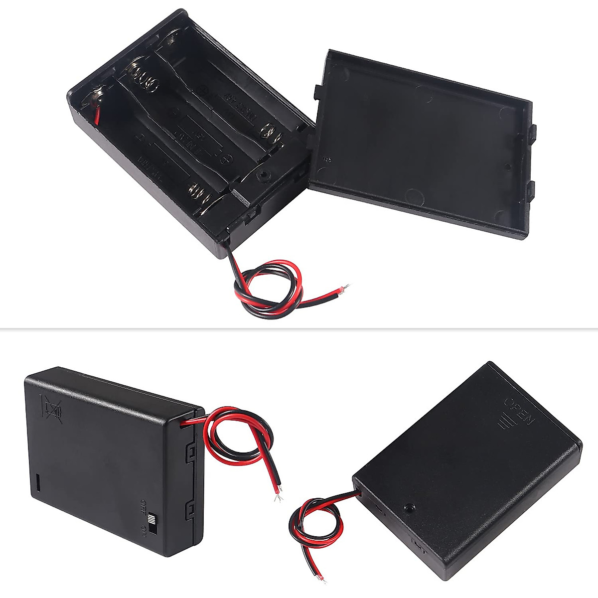 DORHEA 8PCS AA Battery Holder with Cover AA Battery Holder Case with ON/Off Switch 1.5V, 1/2/3/4 x 1.5V Series DIY Battery Storage Boxes, 1/2/3/4/5 Slots Black Plastic Batteries Case for AA Battery