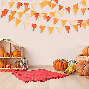 10M/32Ft Triangle Flag Fabric Banner Cotton Pennant Garland Cloth Bunting for Fall Decor Autumn Wedding Birthday Party Thanksgiving Day Home Nursery Outdoor Garden Hanging Decoration (Orange+36Pcs)