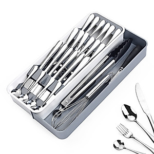 Aionvidas Expandable Silverware Organizer Storage Tray, Compact Cutlery Organizer in Kitchen Drawer, Adjustable and Removable Flatware Organizer for Kitchen Drawer Holding Utensils Spoons Knife Forks