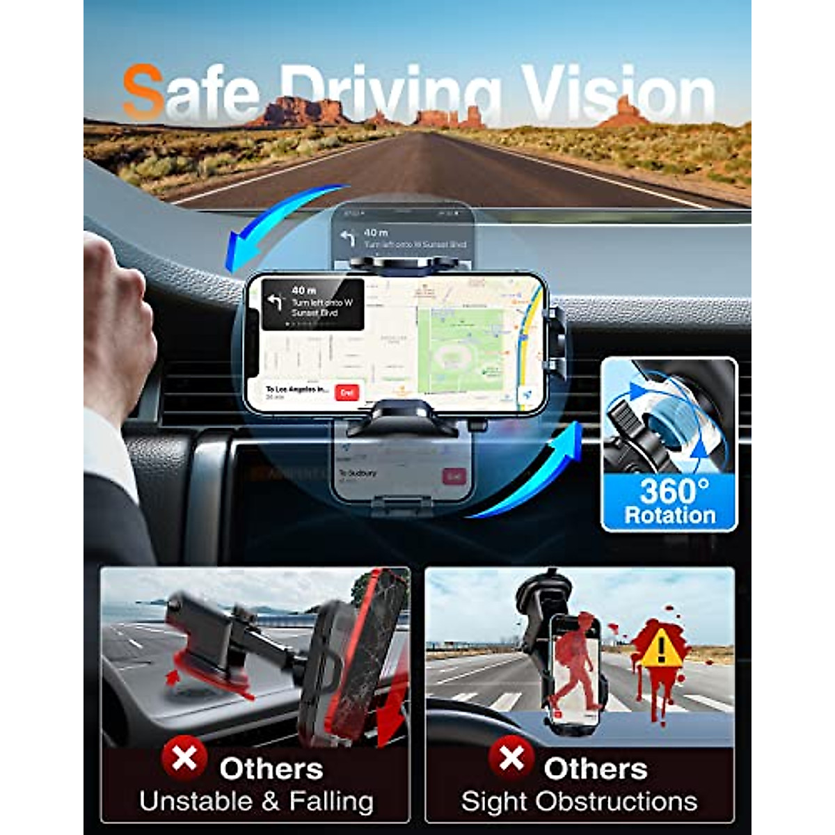 [Upgraded] VANMASS BEST Car Vent Phone Holder Mount Compatible for iPhone 14 13 Pro Max 12 11 X Xr Xs 8 7 Plus Mini Se Android Mobile Cell Smartphone Universal Vehicle Handsfree Easy Clamp Clip Cradle