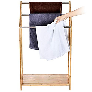 ToiletTree Products Bamboo Towel Rack Holder for Bathrooms (3 Tier) - Freestanding Beach Towel & Poolside Rack with Bottom Storage Shelf – Organizer for Bath, Hand Towel, Wash Cloths