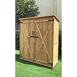 Hanover Outdoor Durable Double Door Wooden Shed for Tools and Garden Supplies with Shelf and Locking Latch, 36 Cu.Ft. Capacity (4.4' x 5' x 1.6'), Outdoor Storage for Backyard with Waterproof Roof