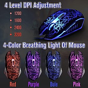 FLAGPOWER Gaming Keyboard and Mouse, Gaming Mouse Pad Combo, 3 Colors Changeable Backlit Mechanical Feeling Keyboard with 4 Colors Breathing LED Backlight Mouse for PC Laptop Computer Game and Work