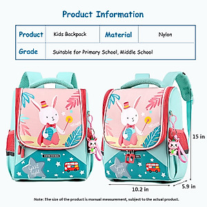 Qckarobe Kids Backpack for Girls Boys, 15 inch Elementary Kindergarten Backpack, Cute Rabbit Toddler Backpack, Lightweight Water-resistant Preschool Nursery Travel Backpack Children Schoolbag