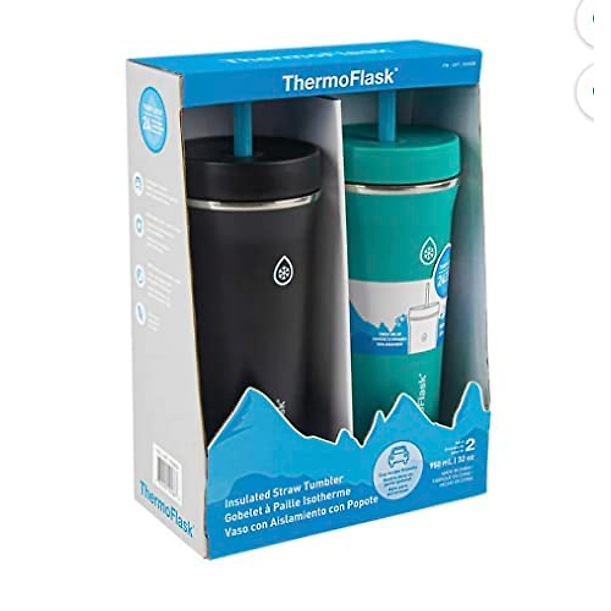 Thermoflask 32oz Insulated Standard Straw Tumbler, 2-Pack (Purple&Gray) (2, 9x12)