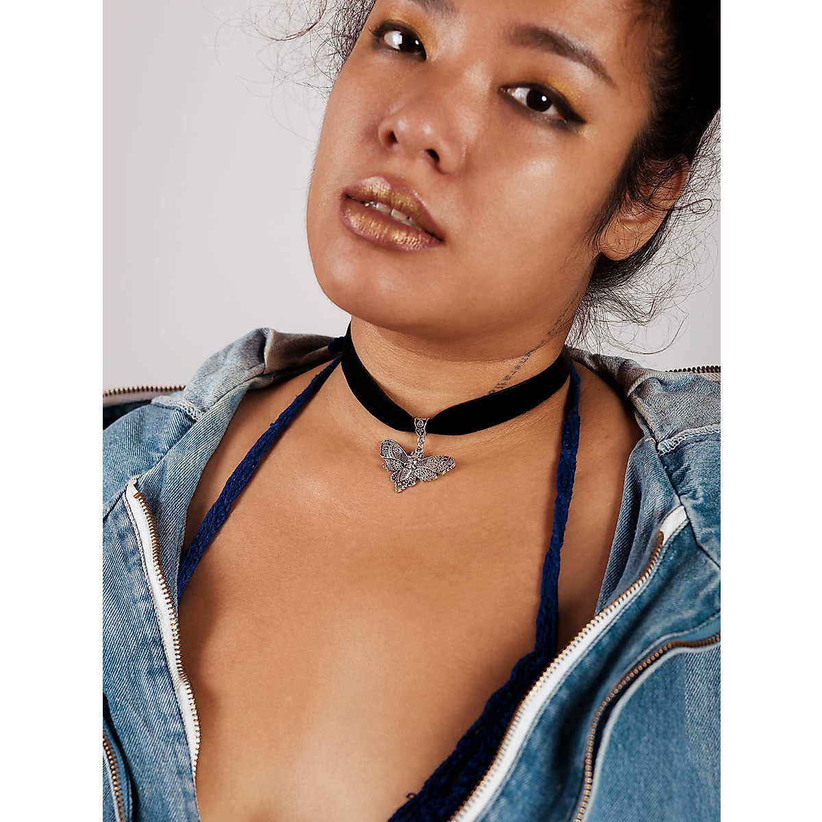 Sacina Goth Luna Moth Choker, Black Velvet Choker Necklace, Halloween Christmas New Year Jewelry Gift for Women