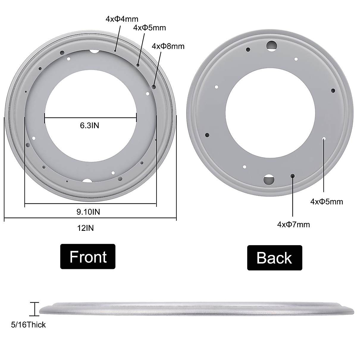 Lswteiz 12Inch Lazy Susan Hardware 5/16" Thick Round Lazy Susan Turntable Bearing Plate, Rotating Swivel Base Plate with 1000lbs Load Capacity, Lazy Susan Turntable Base for Serving Tray, Kitchen