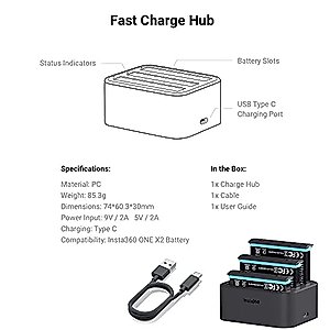 Insta360 ONE X2 Battery & Fast Charge Hub Bundle - Includes Fast Charge Hub + 2 Batteries (1630mAh) for Insta360 ONE X2 360 Camera (3 Items)