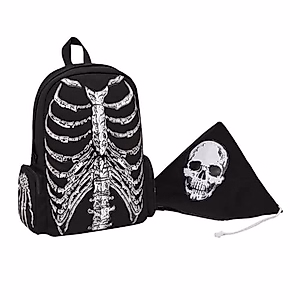 Ogkdlew Goth Backpack Skull Gothic Backpack, Emo Goth Grunge Backpack For Street Hipster With Hooded 16.5 In