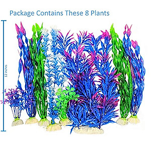 Otterly Pets Plastic Plants for Fish Tank Decorations Large Artificial Aquarium Decor and Accessories (Blue and Purple 8-Pack)