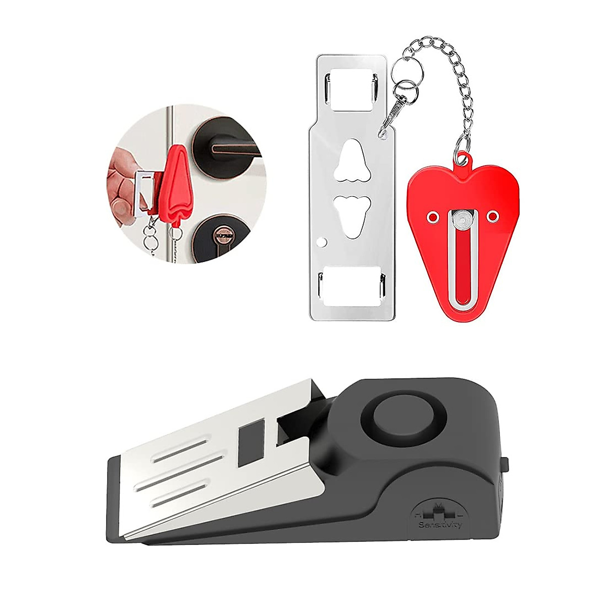 2 Packs Portable Door Stop Alarm & Door Lock, Upgraded Home Security Door Locker Devices Pocket Door Stopper Self Defensey Tools for Hotel Travel Home Apartment House